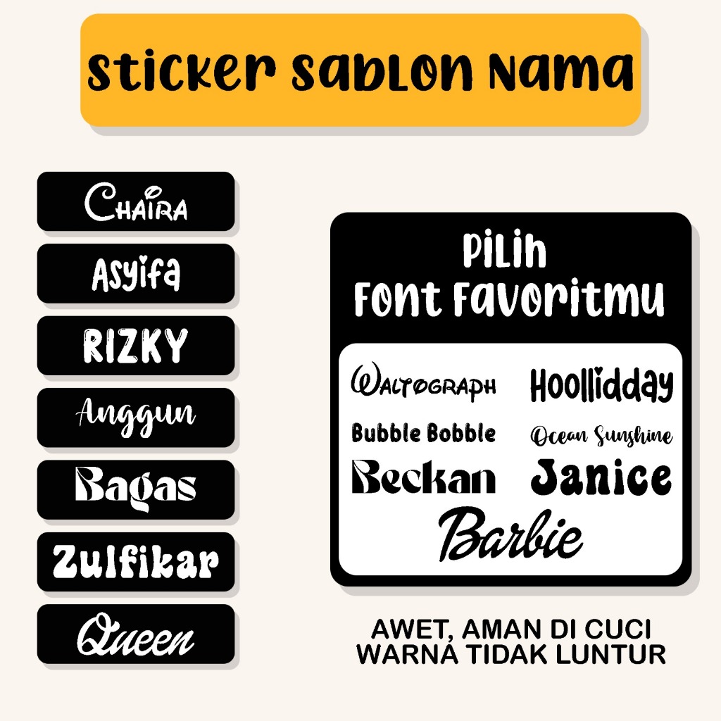 Jual Sticker Sablon Kain Setrika Custom Label Nama 1 Pack isi 50 pcs 30 ...