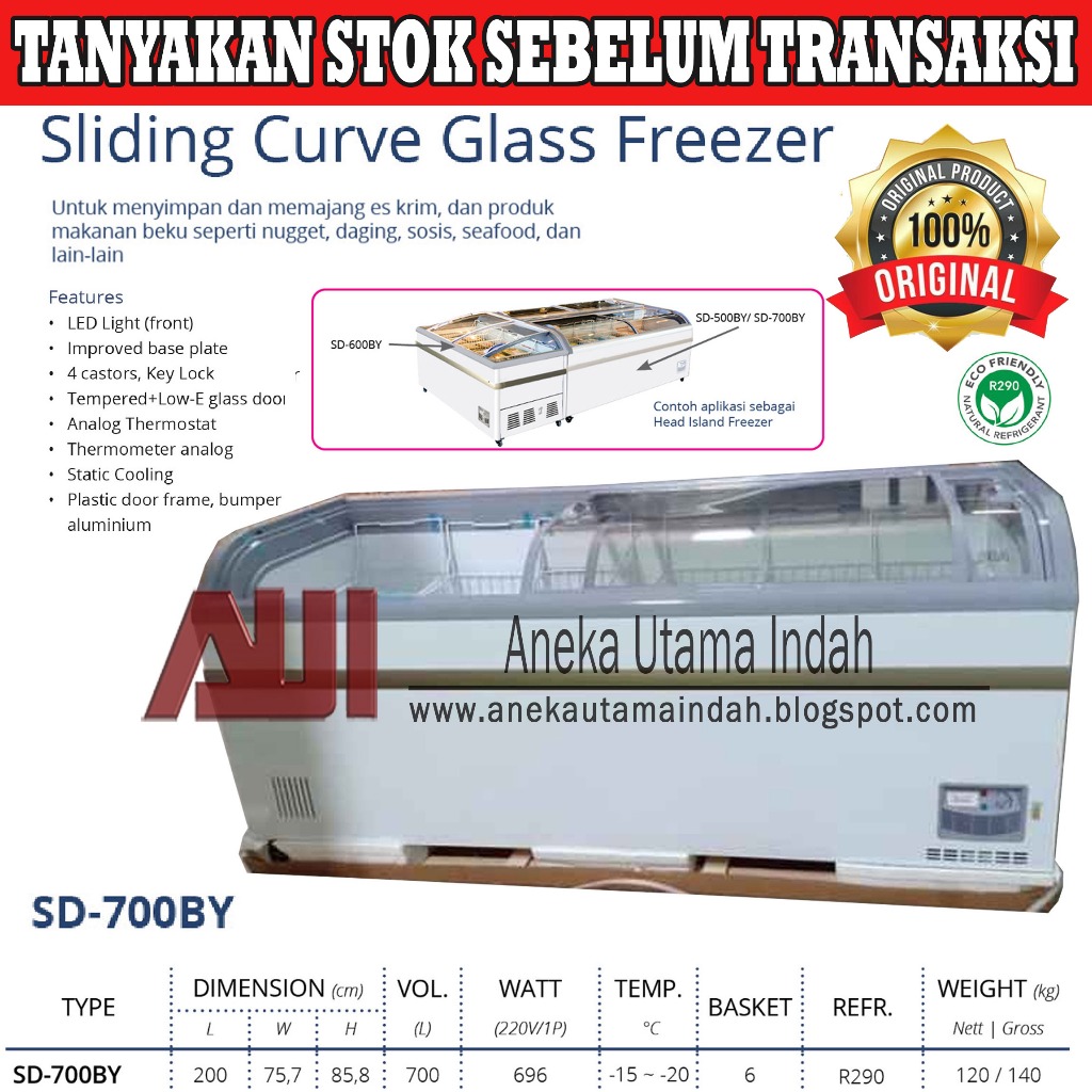 Jual Gea SD-700BY Sliding Curve Glass Freezer - Freezer Box Kaca Geser ...