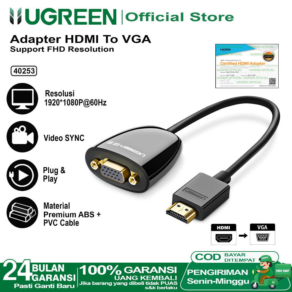 Jual UGREEN Converter VGA To HDMI Dan HDMI To VGA Full HD 1080p With ...