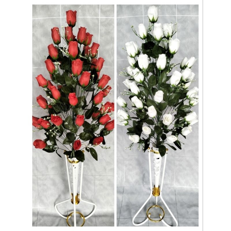 Jual bunga mawar artificial 48 cabang set pot standing / mawar tiruan ...