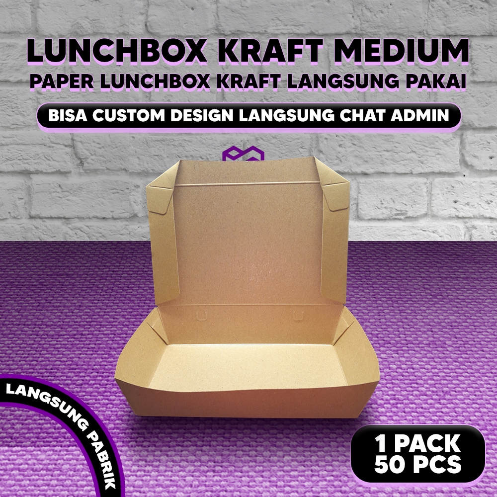 Jual PAPER LUNCH BOX SIAP PAKAI BAHAN KRAFT / KRAFT FULL LAMINASI SIZE MEDIUM | Shopee Indonesia