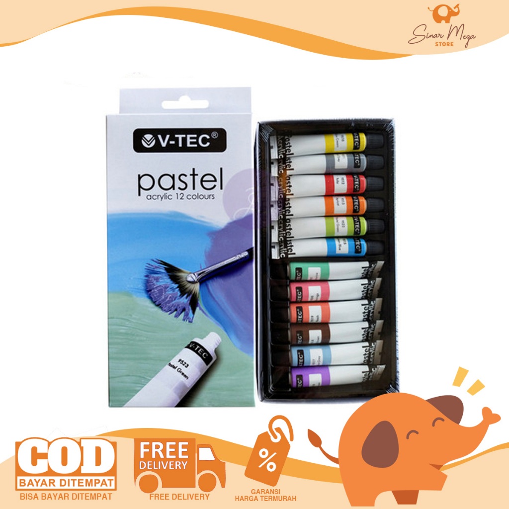 Jual Vtec V-Tec Acrylic Colour warna Pastel 12 Colours 6ML / Cat Akrilik Warna Pastel | Shopee ...
