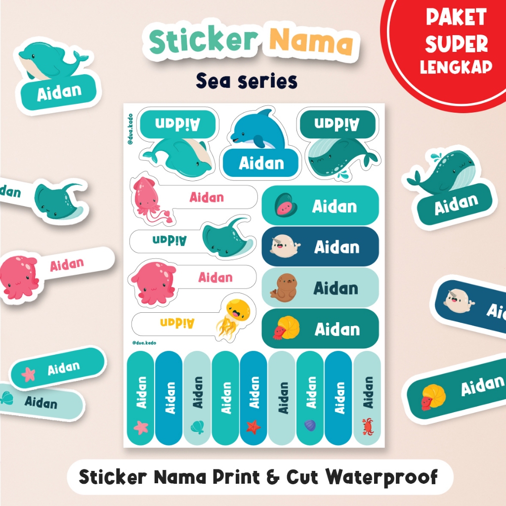 Jual Label Nama Waterproof all in one, Stiker Nama tumbler, kotak ...