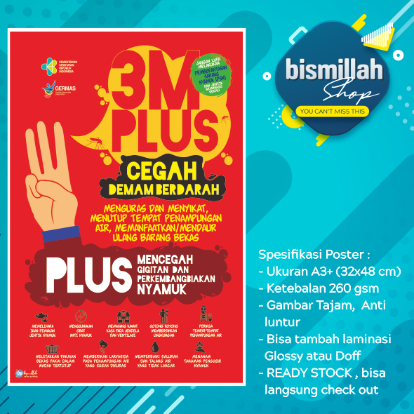 Jual Poster cegah demam berdasar 3M Plus | Shopee Indonesia