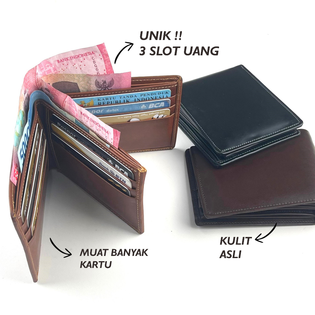 Jual Dompet pria lipat kulit asli model unik tiga slot uang | Shopee ...