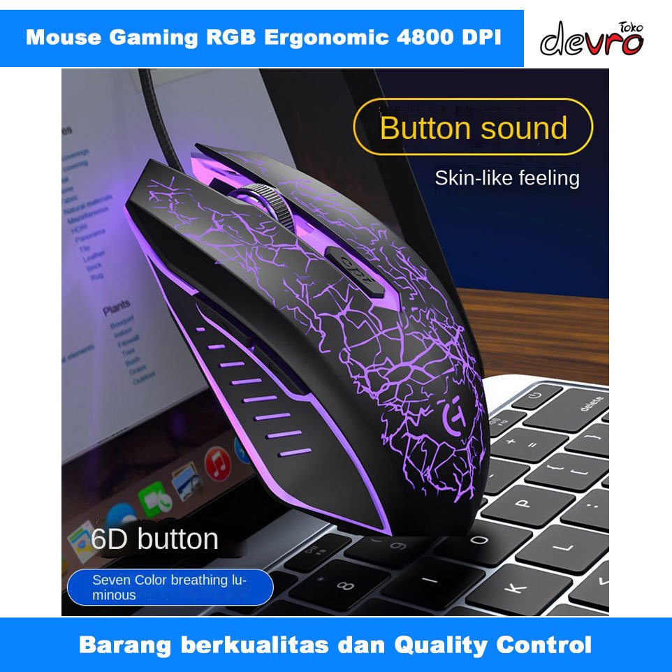 Jual Mouse Gaming RGB LED Colorful Crack 6D Button Ergonomic 4800 DPI - ONEVAN M20 | Shopee ...