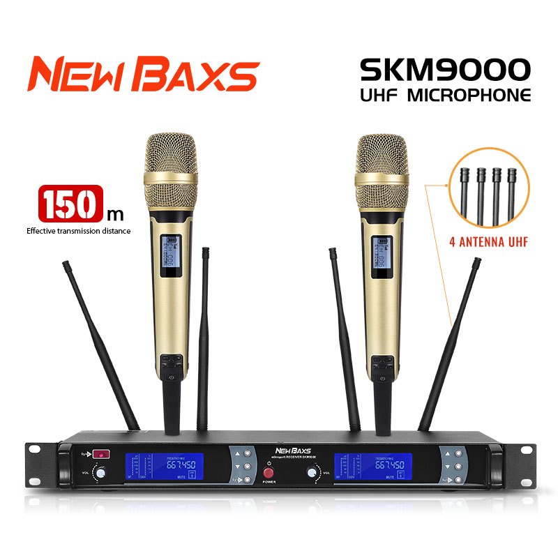 Jual NEW BAXS SKM9000 Wireless Microphone one for two 2 UHF true diversity 4 antenna reception ...