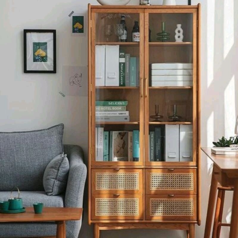 Jual lemari buku/ lemari buku minimalis/rak buku kayu jati kombinasi ...