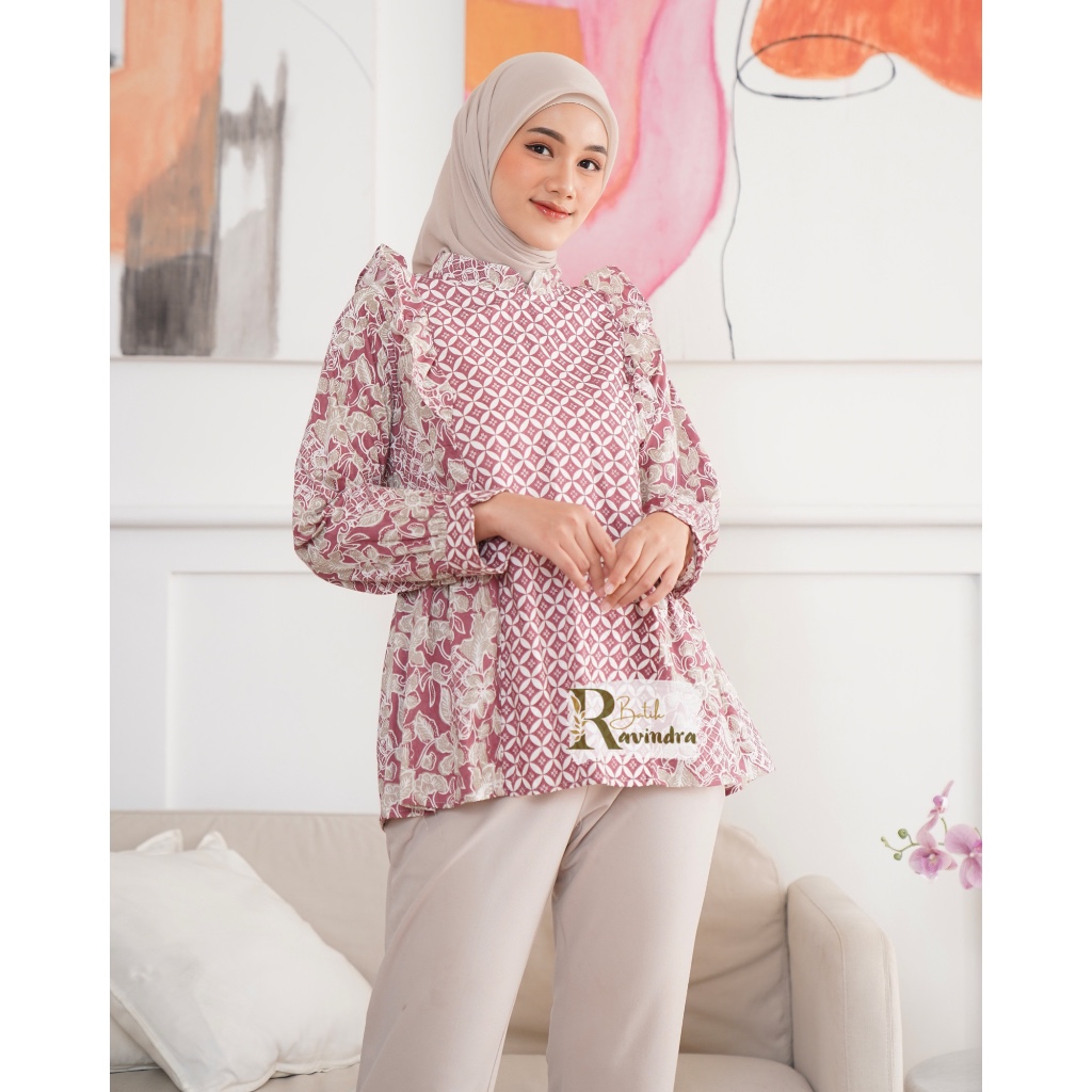 Jual Blouse Batik Kawung Bunga Soft | Shopee Indonesia