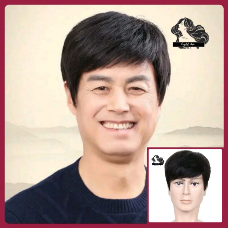 Jual Wig Rambut Pendek Pria Rambut Palsu Setengah Baya Dan Tua Versi ...