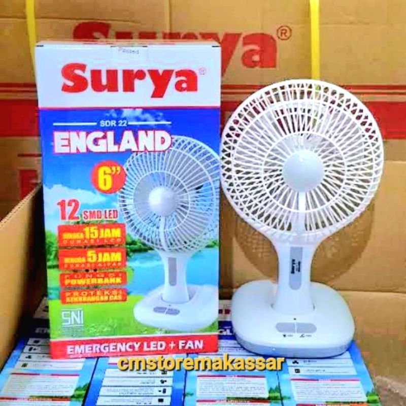 Jual Kipas Cas + Lampu LED Emergency + Powerbank Surya England SDR22 6 ...