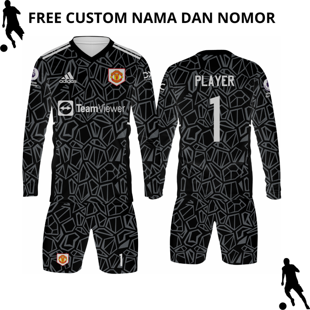 Jual Jersey Kiper Manchester United panjang hitam 2022 free custom nama ...