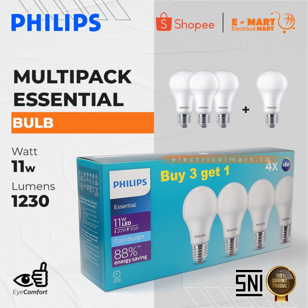 Jual PHILIPS LED Essential Paket 5w 7w 9w 11w PROMO Multipack 3 GRATIS ...