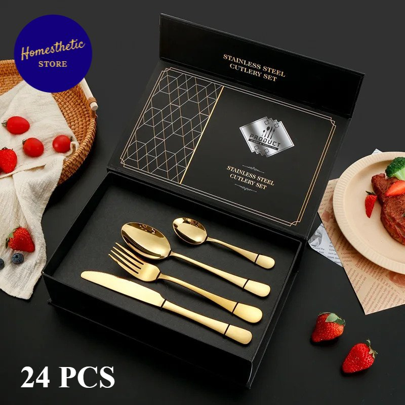 Jual Royal Cutlery Set Perlengkapan Makan Sendok Garpu Pisau Mewah 24 Pcs Gold Perlengkapan ...
