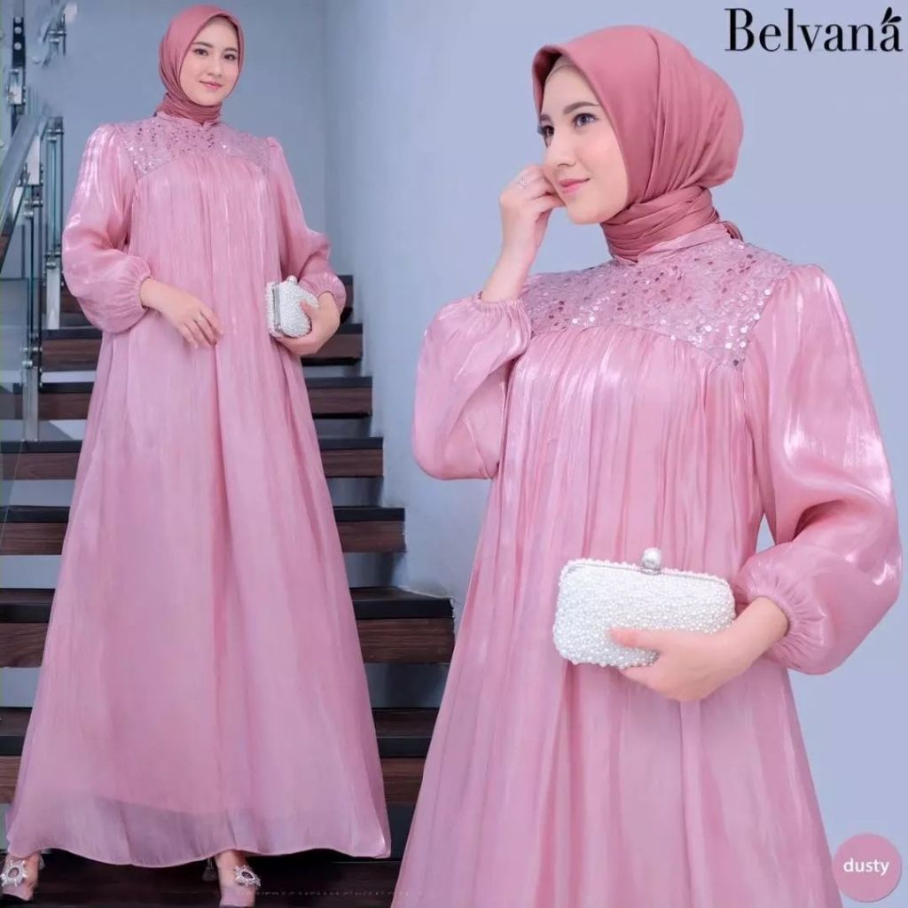 Jual Belvana Dress Bahan Shimer mix Tille Sequin Dress Kondangan Gamis ...