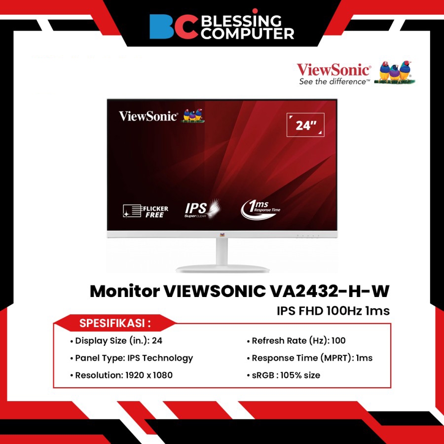 Jual Monitor VIEWSONIC VA2432-H-W IPS FHD 100Hz 1ms | Shopee Indonesia