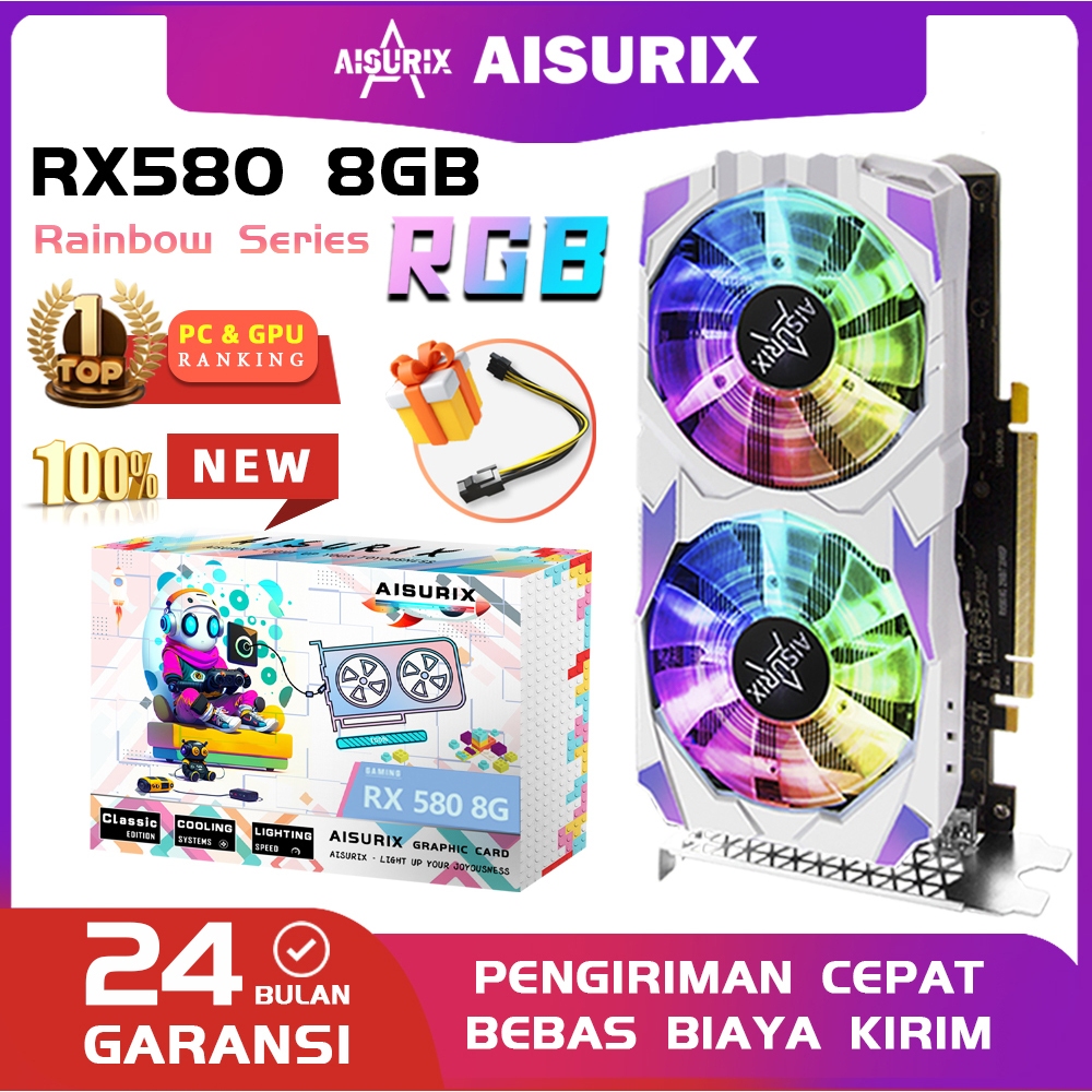 Jual AISURIX RGB Glowing Graphics Card RX 580 8GB DDR5 256Bit 2048SP ...