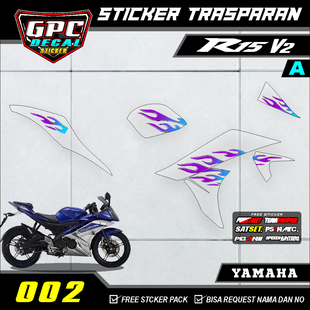 Jual STRIPING TRANSPARAN UV R15 V2 DESAIN API FLAME MINIMALIS VARIASI LIST MOTOR GPC DECAL 002 ...