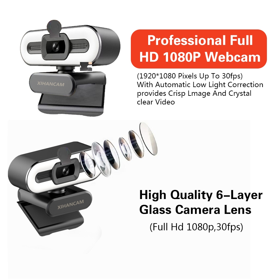 Jual XIHANCAM 3Led Ring Light Webcam Laptop 1080P USB Kamera Webcam PC ...