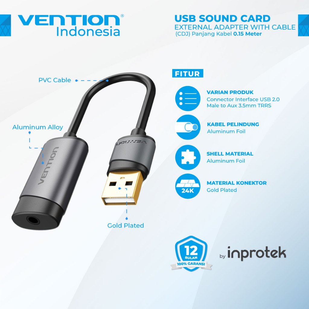 Jual Vention USB Sound Card External Adapter with Cable Windows Mac ...