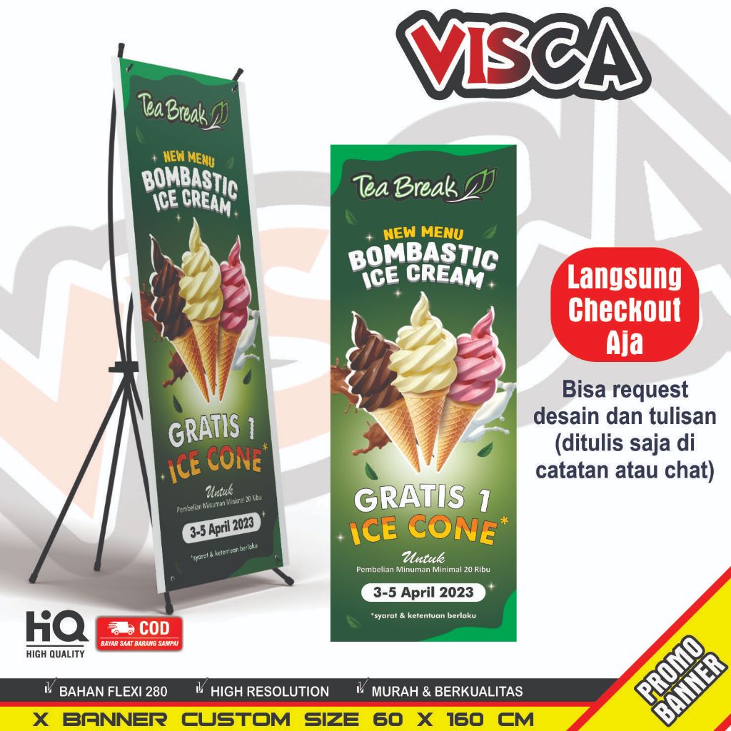 Jual Spanduk X Banner Ice Cream Sudah Sama Tiangnya | Shopee Indonesia