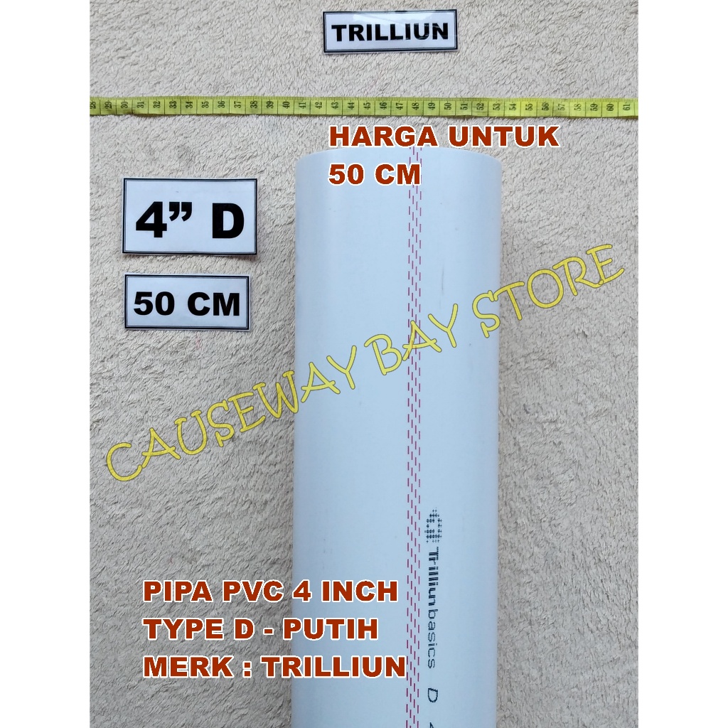 Jual Pipa PVC 4 INCH D PUTIH TRILLIUN PANJANG 50CM | Shopee Indonesia