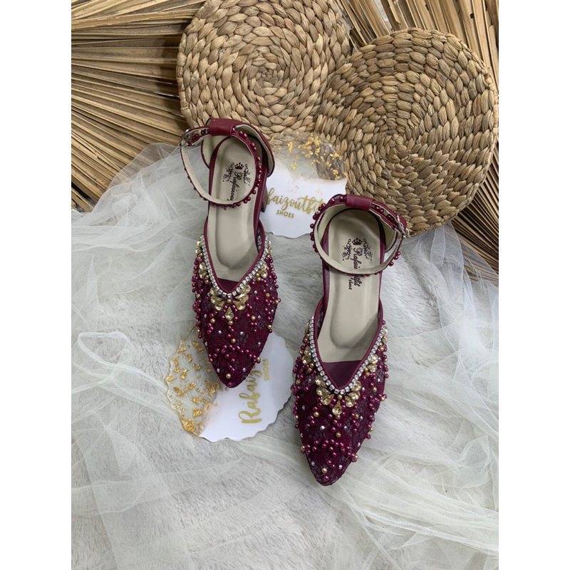 Jual Sepatu wedding cantik naima burgundy 7cm | Shopee Indonesia