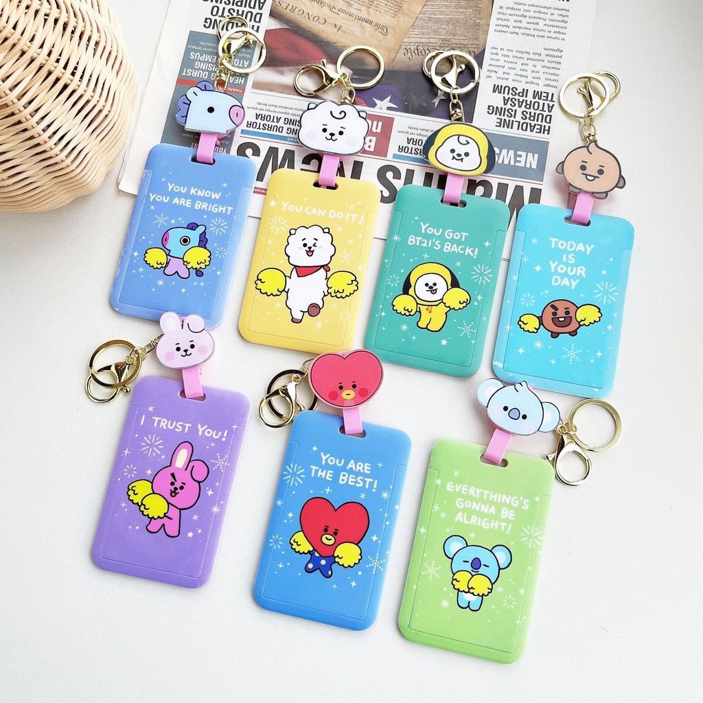 Jual KPOP BTS BT21 Card Holder Lanyard Photocard Holder Lanyard Hard Case Tata RJ Cooky Koya ...