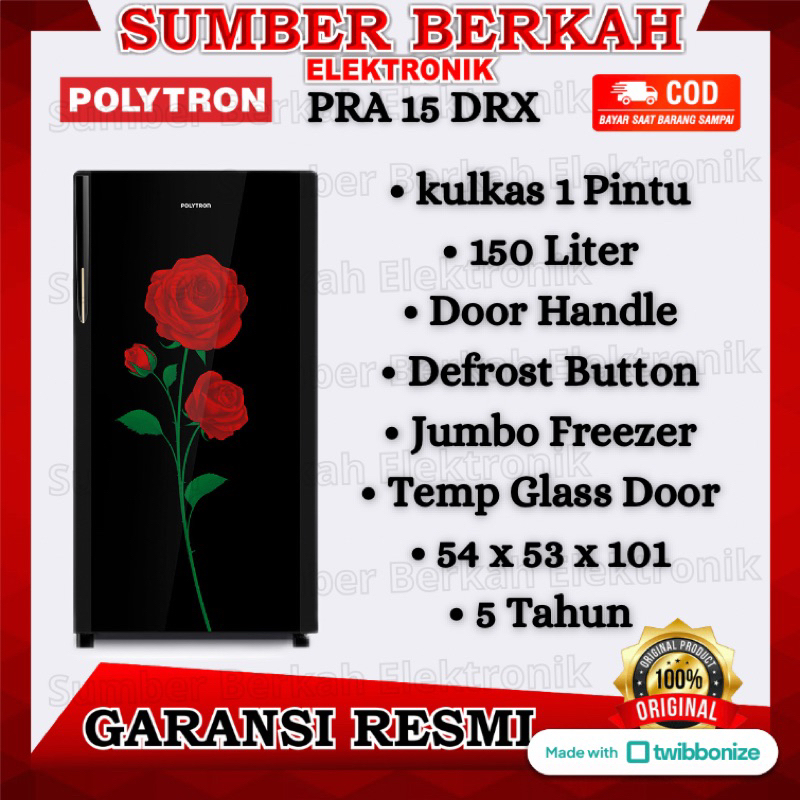 Jual kulkas 1 pintu Polytron 150 liter handle gagang pra 15 drx 75 watt ...