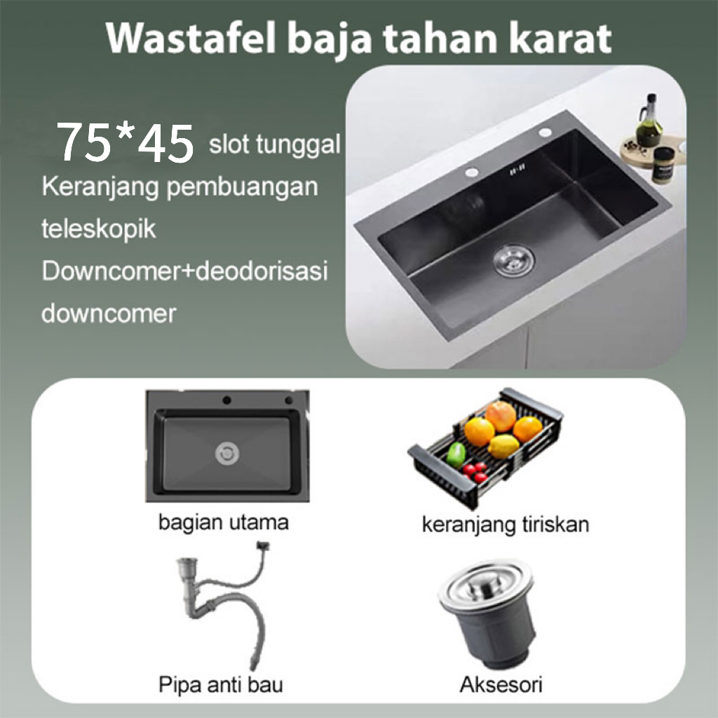 Jual SUS304 Paket Lengkap Kitchen Sink 6045/5040/5243 Black Paket Kran ...
