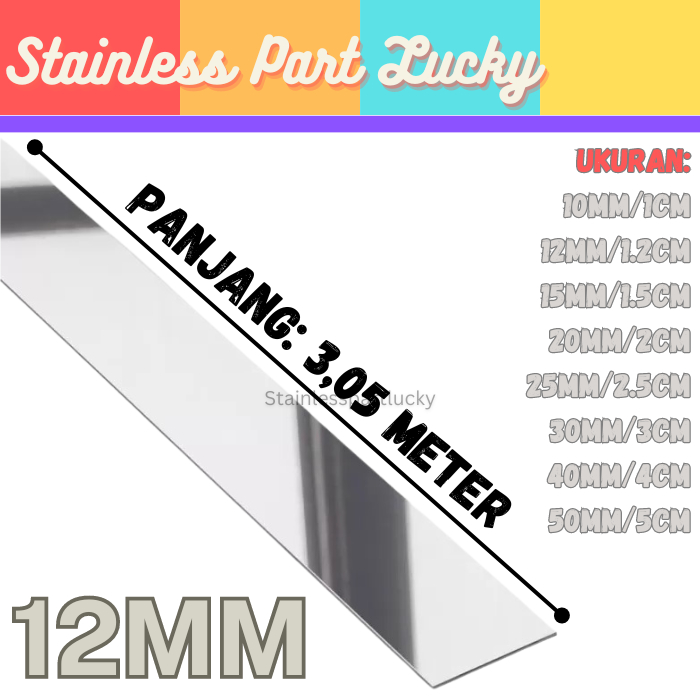 Jual LIST PLAT STRIP MIRROR SILVER STAINLESS STEEL 201 12mm | Shopee ...