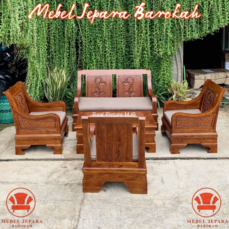 Jual Set Meja dan Kursi Tamu Kayu Jati Ukir Tradisional Bentuk Bunga ...