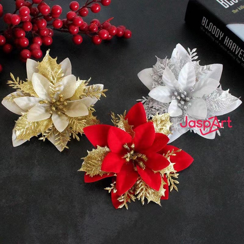 Jual Aksesoris Hiasan Bunga Gold Natal Gantungan Pohon Natal Ornamen ...