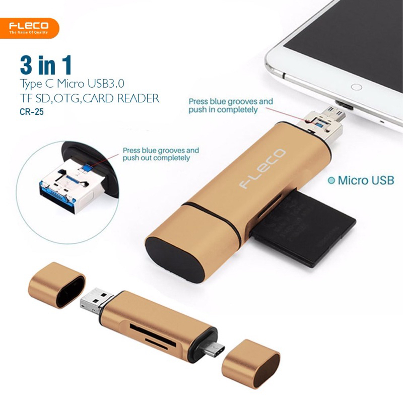 Jual SMART OTG CARD READER 3in1 USB 3.0 MICRO/ TYPE C OTG METAL PLAT ...