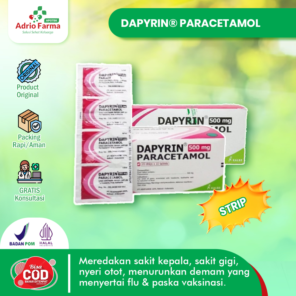 Jual DAPYRIN - PARACETAMOL 500mg STRIP @ 10 Tablet - Meredakan Gejala ...
