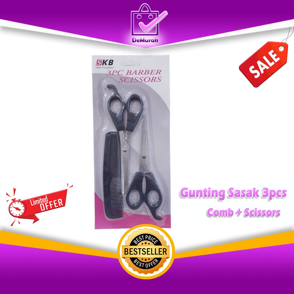 Jual SKU-0300 Gunting Sasak 3 Pcs / Comb + Scissors | Shopee Indonesia
