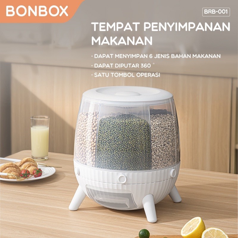 Jual Bonbox Dispenser Beras Rice Bucket Food Storage Box 6 Kompartmen ...