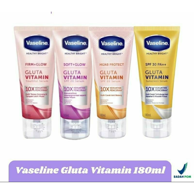 Jual Vaseline Healthy Bright Gluta Vitamin 180ml [ Firm Glow , Soft Glow, Hijab Protect , Spf 30 ...