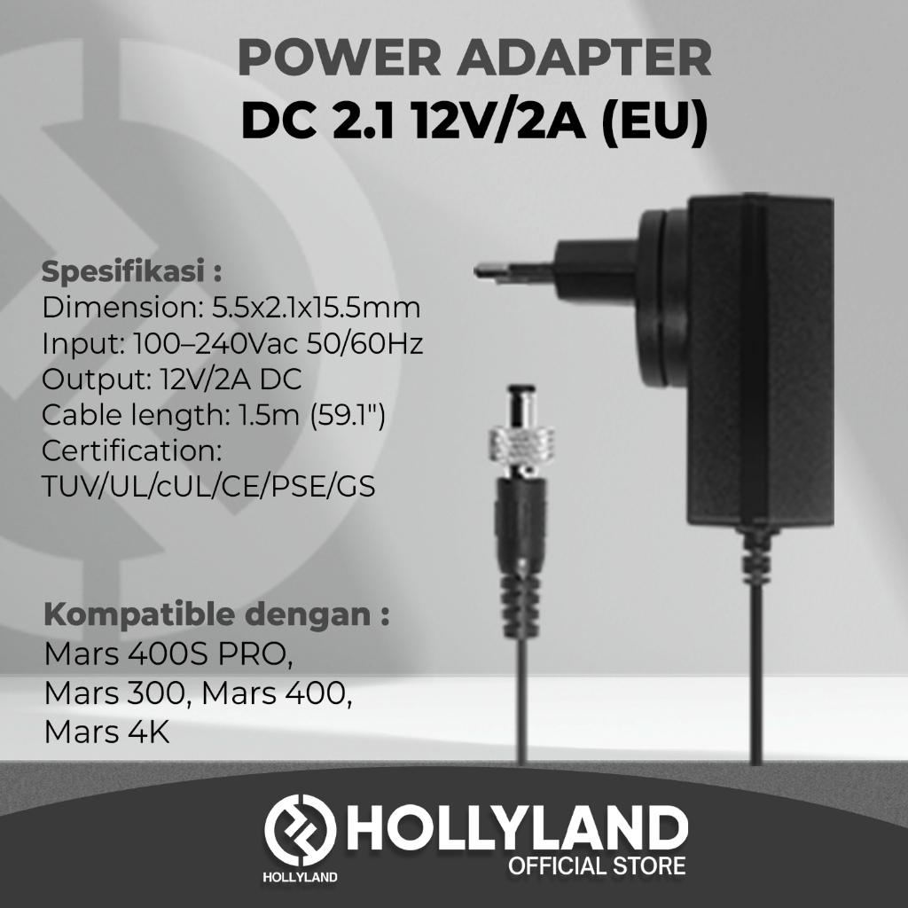 Jual Hollyland Power Adapter 12V/2A DC2.1 UE Plug Charger Mars Series ...