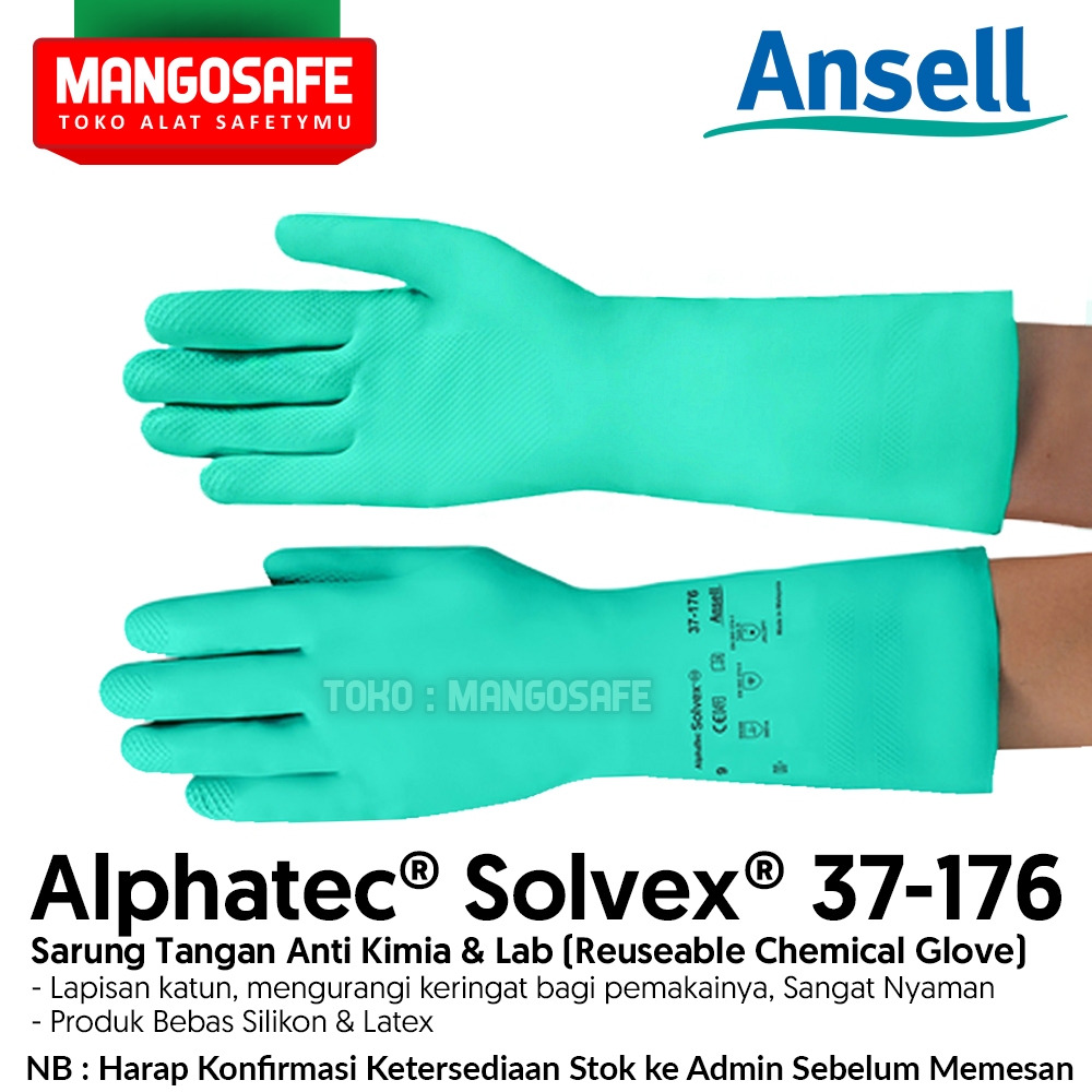 Jual Ansell Alphatec Solvex 37 176 / Sarung Tangan Hijau Lab Kimia Karet Nitrile Glove / 37-176 ...