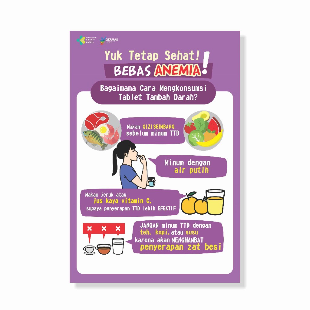 Jual Poster Kesehatan Cara Minum Tablet Tambah darah Anemia | Shopee ...