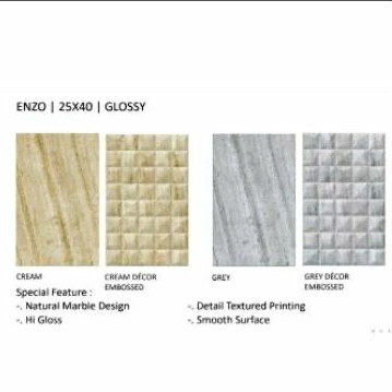 Jual Keramik 25x40 Glossy Motif Enzo Grey dan Enzo Grey Decor Embosed ...
