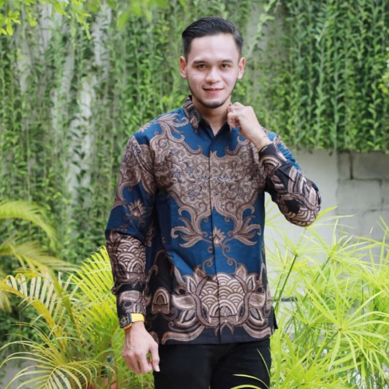 Jual kemeja batik reguler fit dpr biru navy bahan katun prima premium ...
