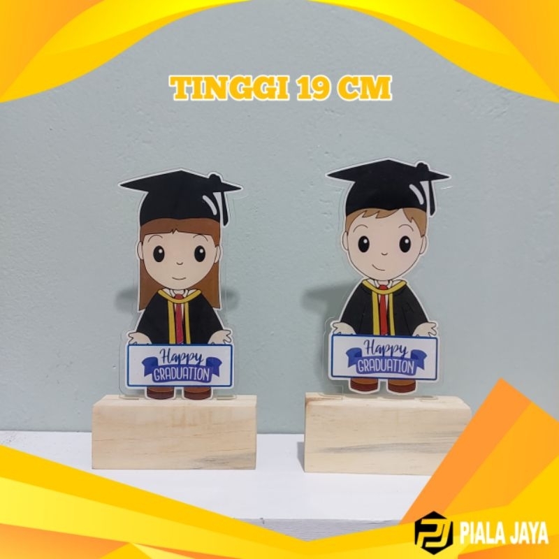 Jual PIALA AKRILIK WISUDA KARTUN (TULISAN HAPPY GRADUATION) TATAKAN ...
