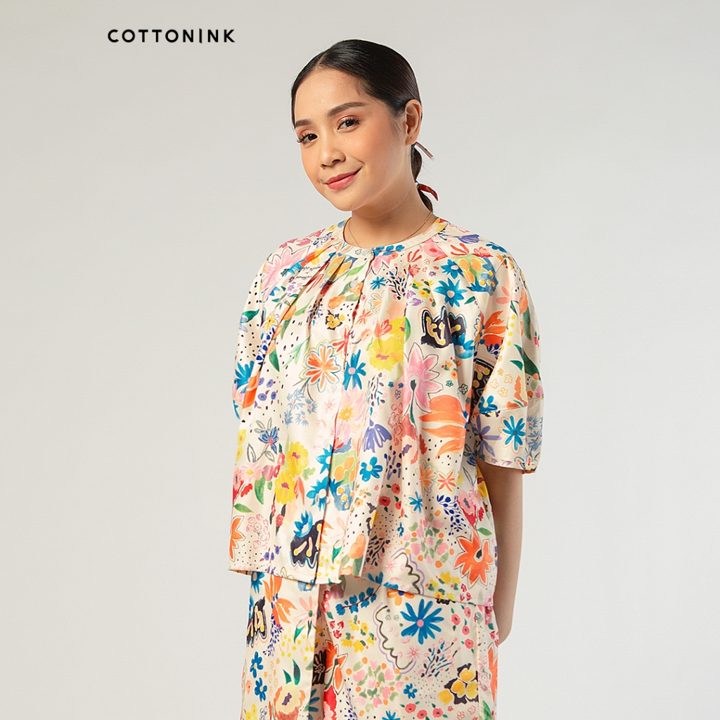 Jual COTTONINK X NASL - Atasan Blouse Wanita Beige Fleur Tamina | Shopee Indonesia