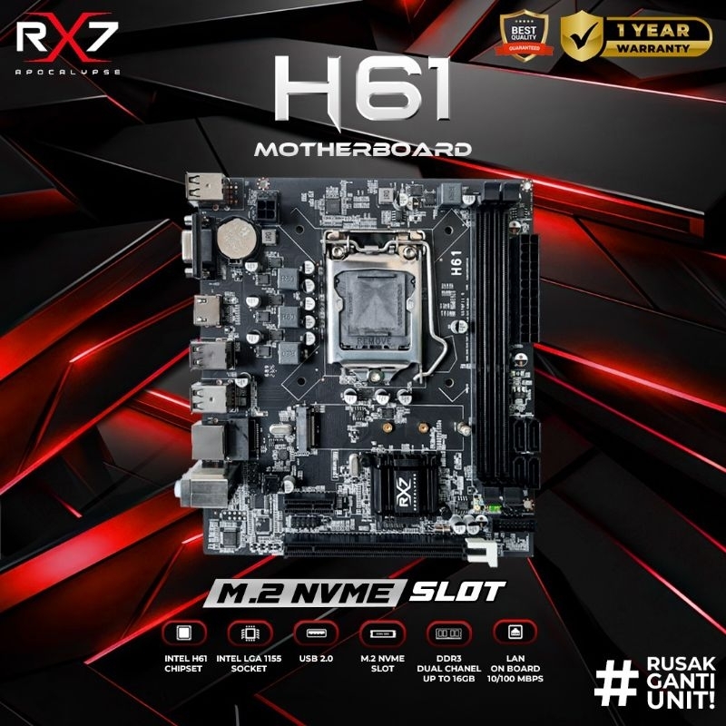Jual MOTHERBOARD RX7 H61 LGA 1155 DDR3 H61 MAINBOARD SUPPORT NVME ...