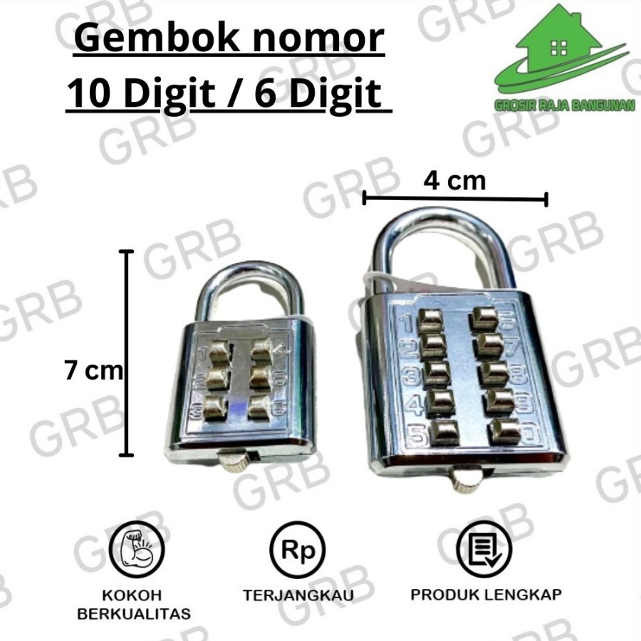 Jual Gembok nomer angka pagar Number Padlock 10 digit 6 digit GRB ...