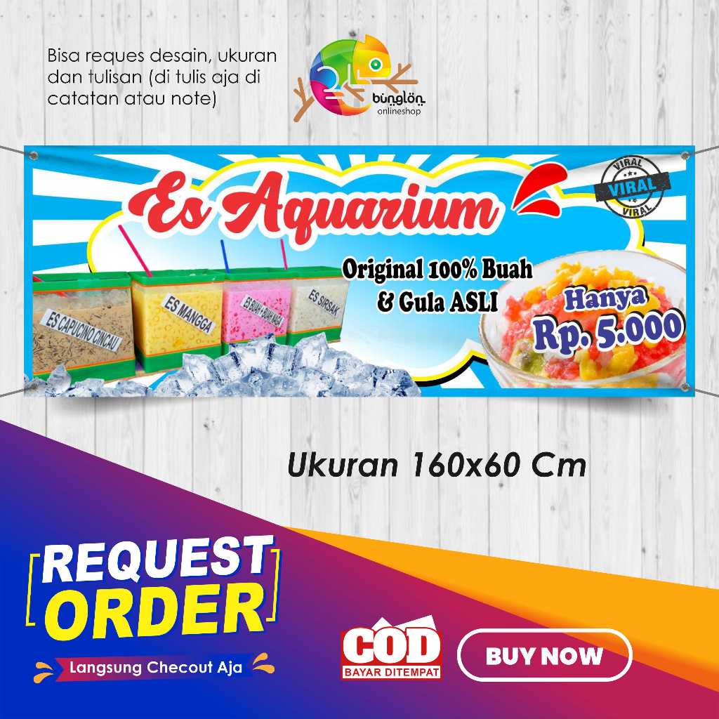 Jual Spanduk Banner 160x60 Es Aquarium Biru Reques Desain | Shopee ...
