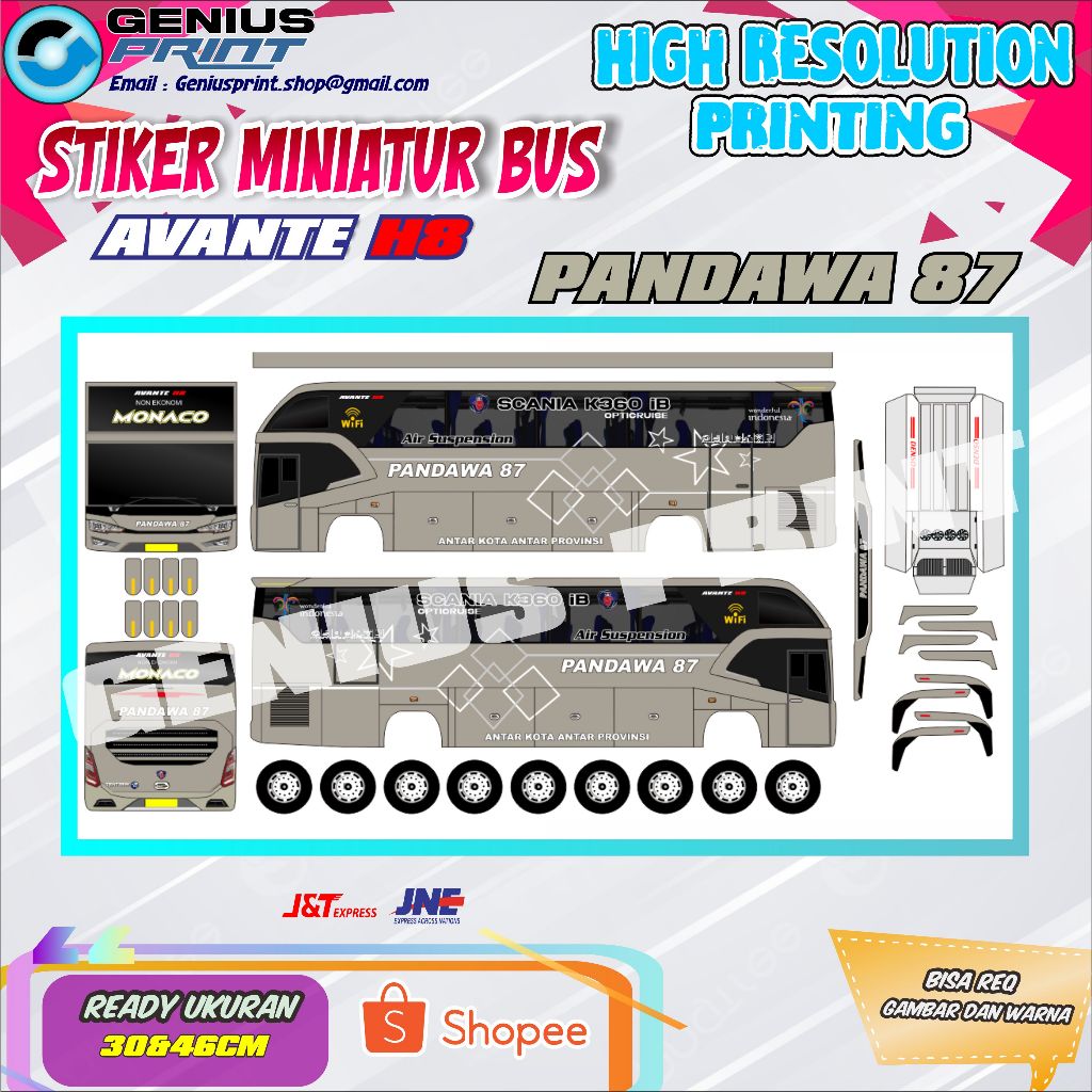 Jual Stiker Miniatur Bus Avante H8 Livery Pandawa 87 Ukuran 30 dan 46cm ...