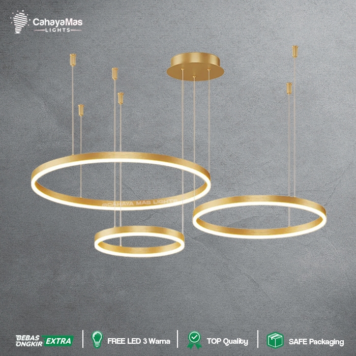 Jual Lampu Hias Gantung Ring 3 Minimalist Modern Gold Black 3 Cahaya ...